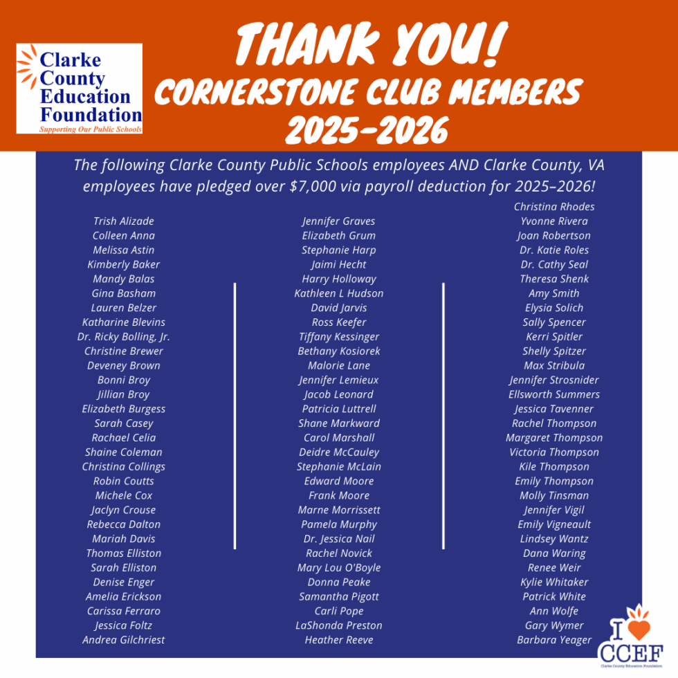 Thank you to our CORNERSTONE CLUB Members for 2025-2026! - Clarke ...